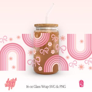 Rainbows Can Cup Wrap, Girly Libbey Glass Can Wrap, Bows Glass Can ...