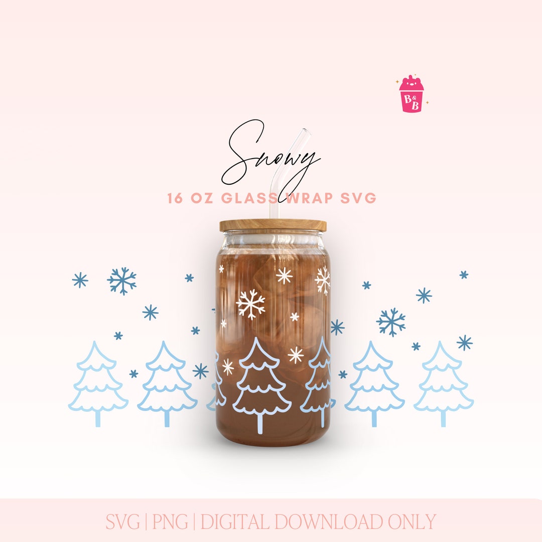 Winter 16 Oz Glass Can Cutfile, SVG PNG, Christmas Cup Wrap, Snowflakes ...