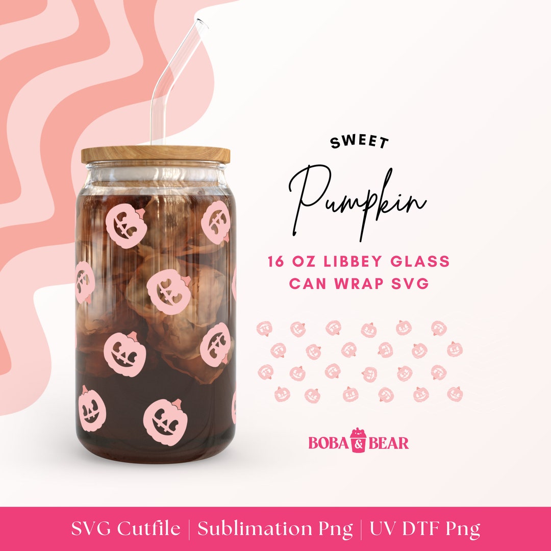 Halloween Libbey Glass Svg, 16oz Glass Can Wrap, Boho Pumpkin Glass Can ...