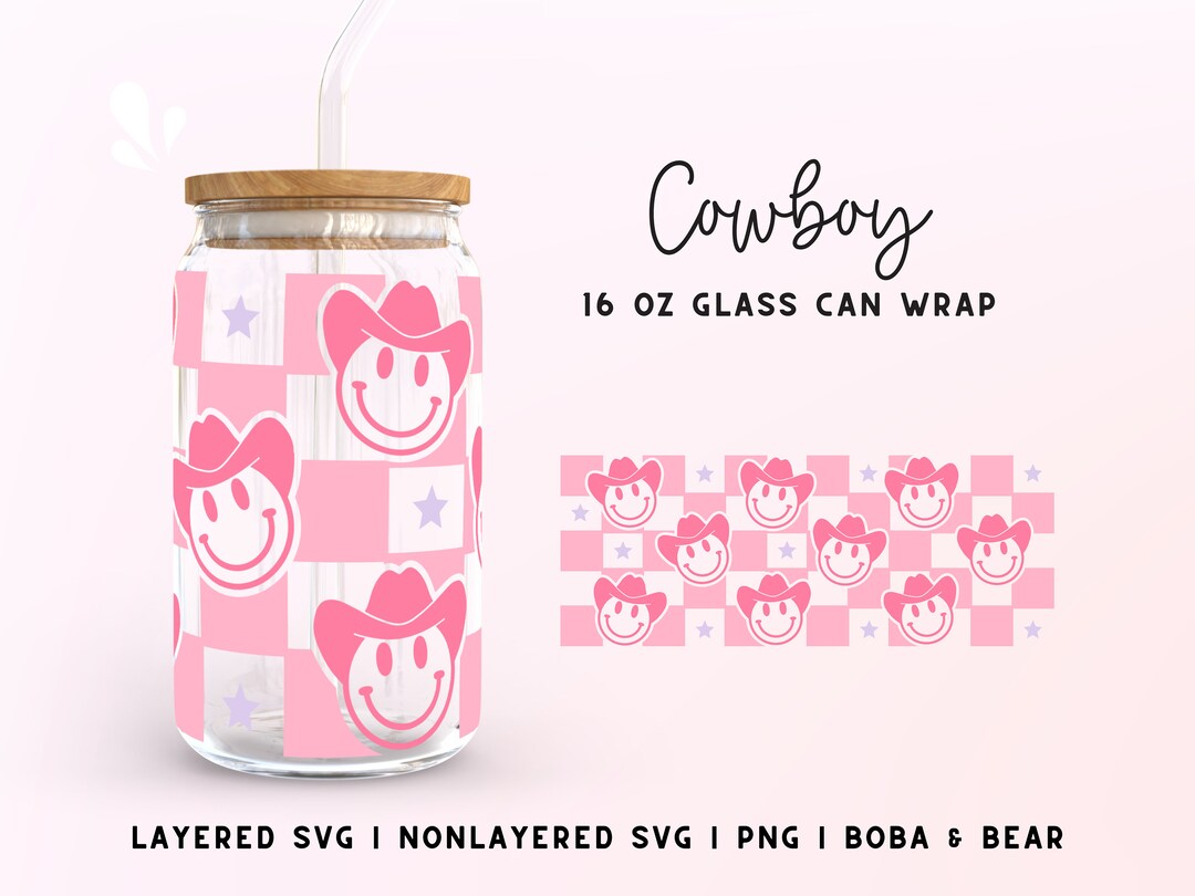 Checkered Cowboy Glass Can Svg Cowboy Smiley Libbey Glass - Etsy