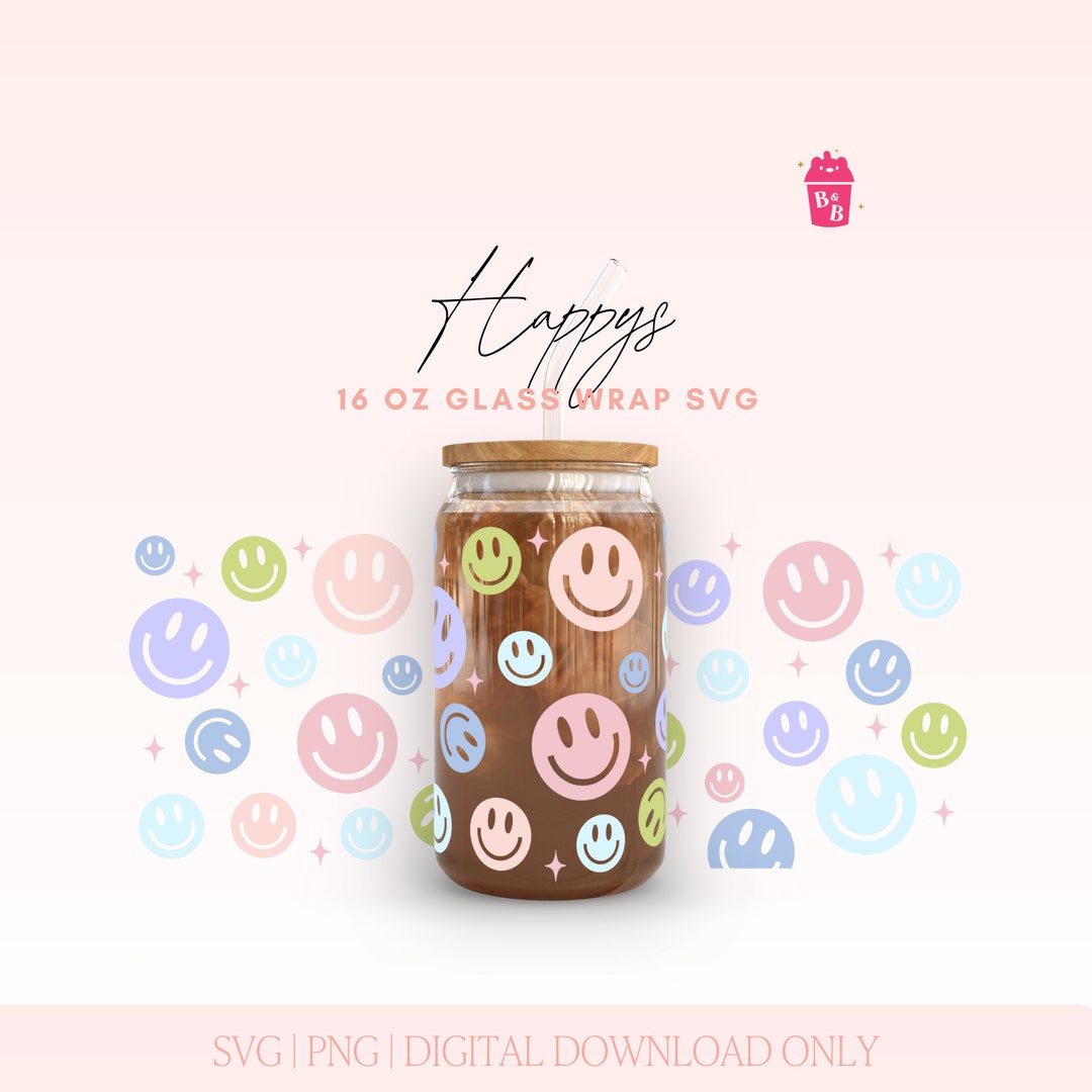 Smiley Face 16oz Libbey Can Wrap SVG: Groovy Retro Design (digital ...