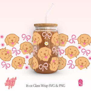 Dog Cup Wrap Svg, Cute Libby Cup Svg, Glass Cup Svg, Pink Bows Svg Wrap ...