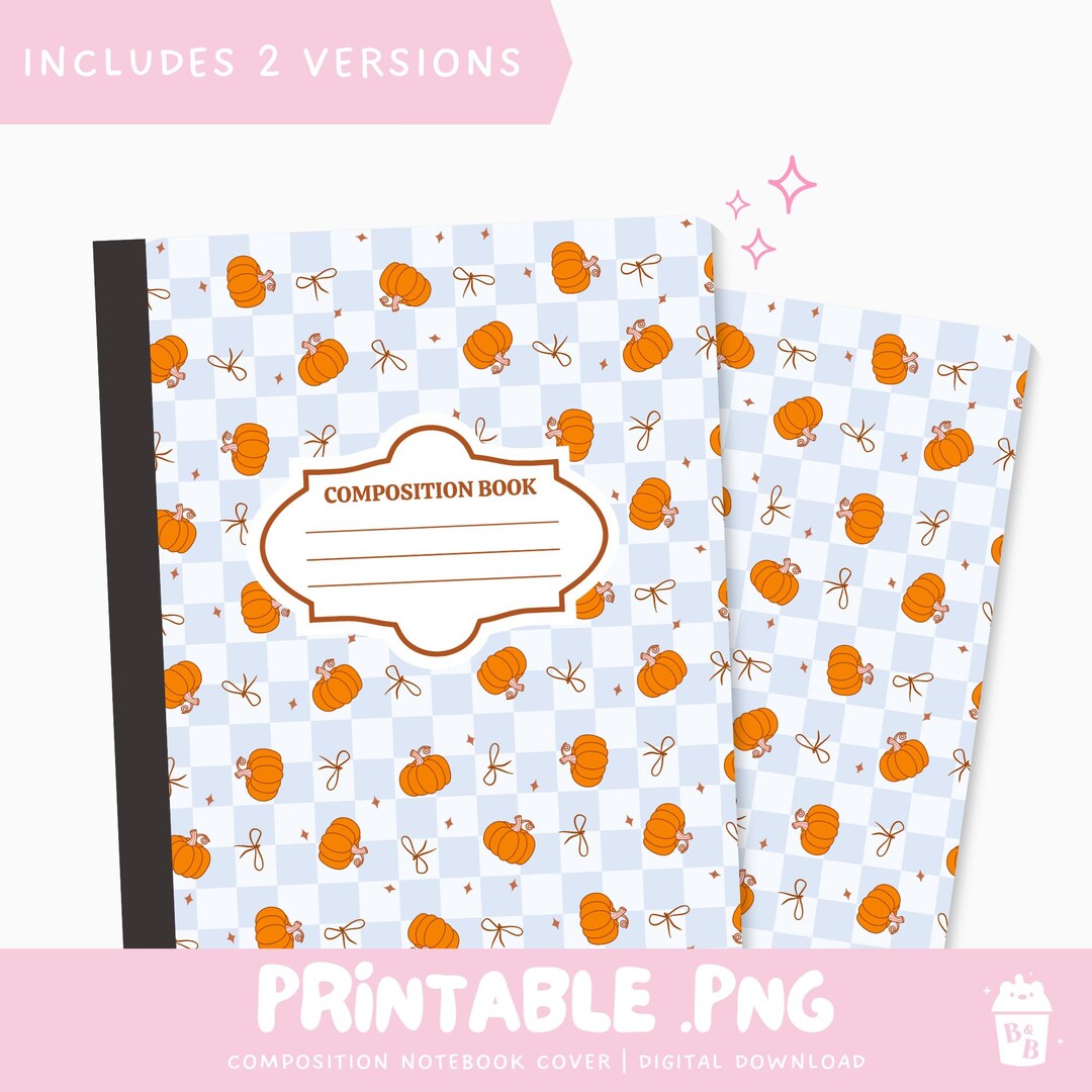Printable Composition Notebook Cover Designs: Bows & Pumpkins (digital ...