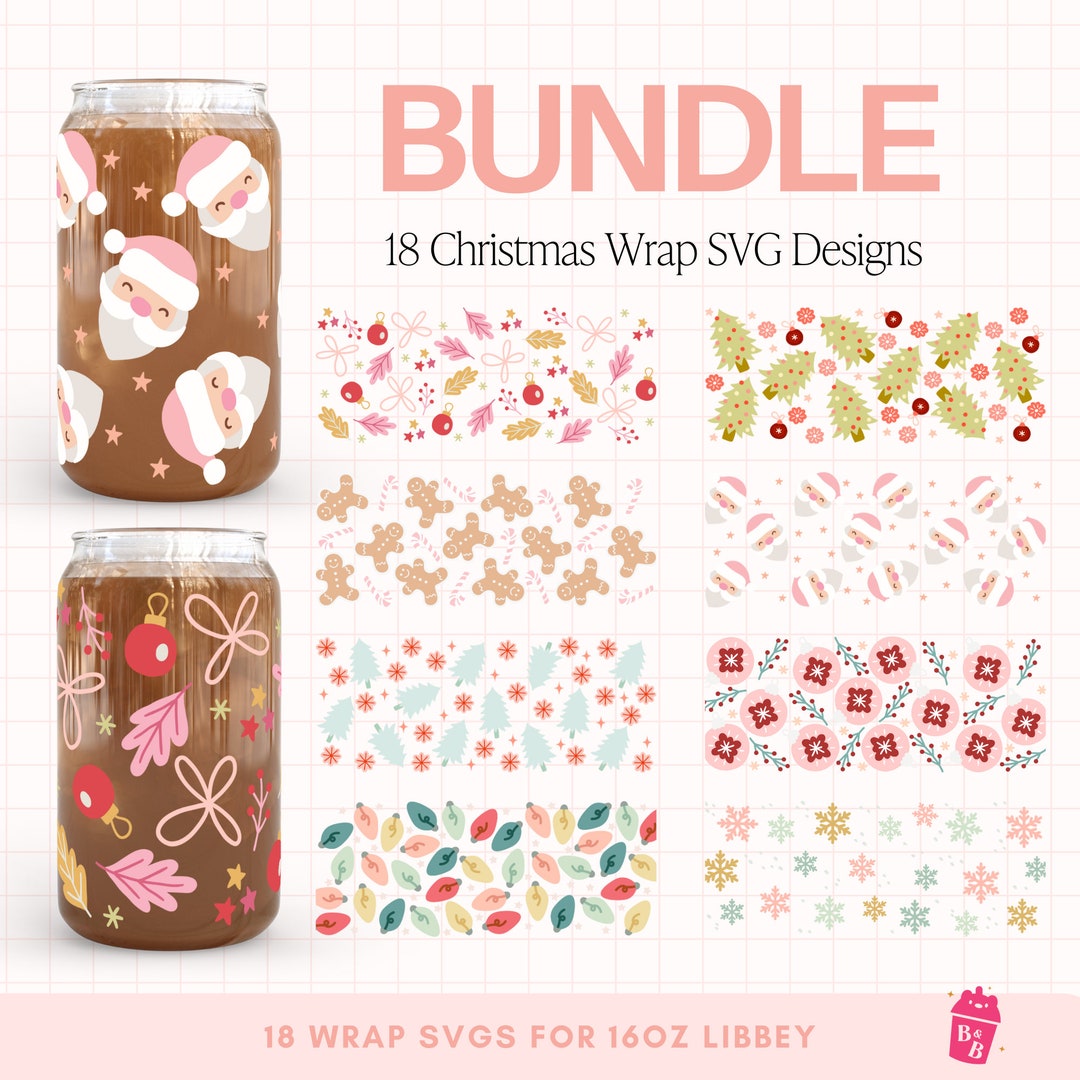 18 Christmas Can Glass Bundle Pack Svg, Christmas Glass Wrap Svg, Merry ...