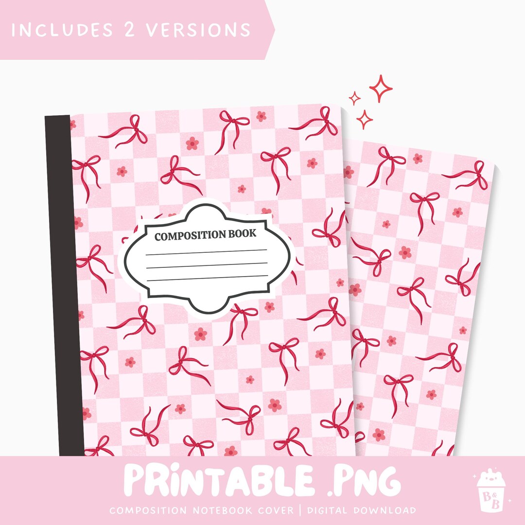 Printable Composition Notebook Cover: Bow Design (digital Download PNG ...