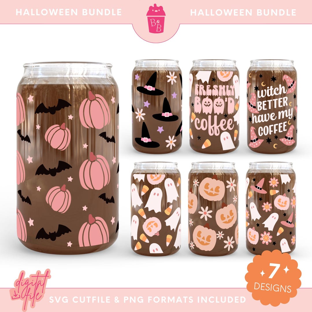 Halloween Glass Can SVG Bundle: Libbey Cup Wrap Designs (digital ...