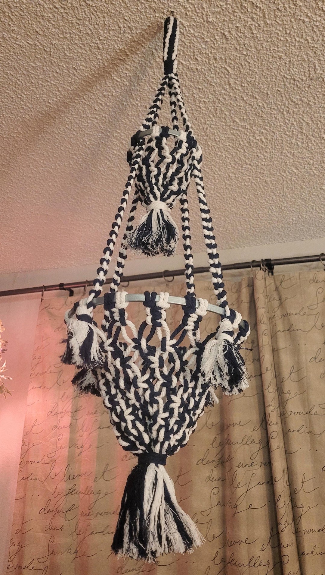 Customizable, 2 Level Macrame Basket, One or Two Colors, Sturdy (5mm ...