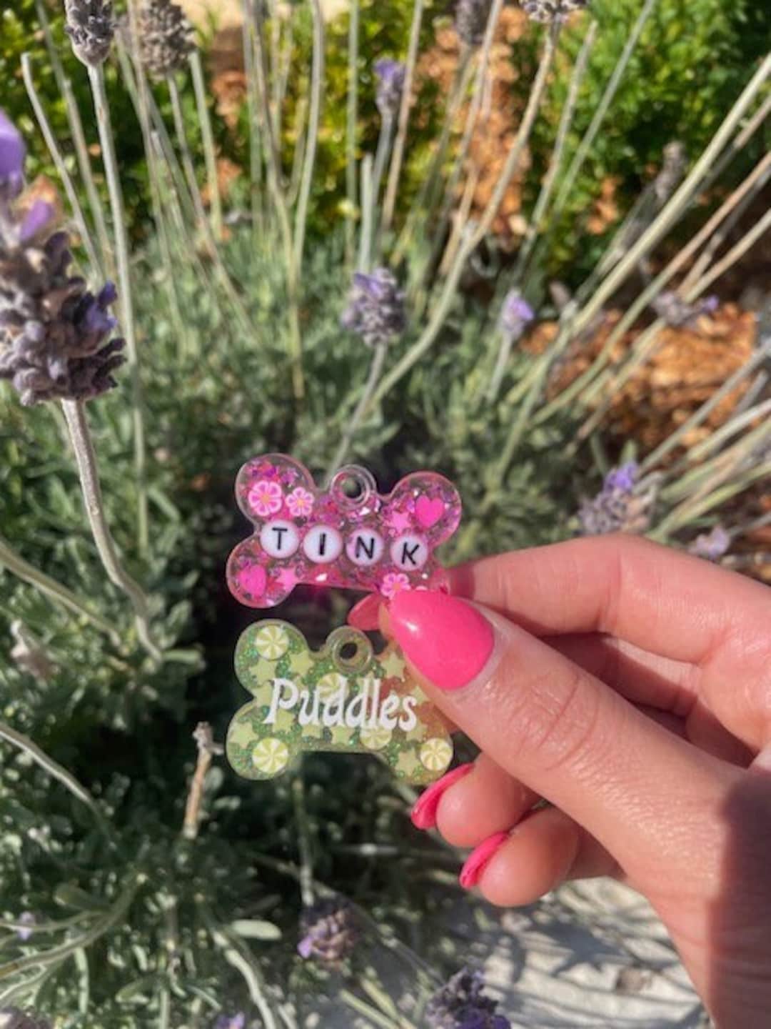 Custom Cute Glitter Resin Dog Name Tag Vinyl or Bead Lettering - Etsy