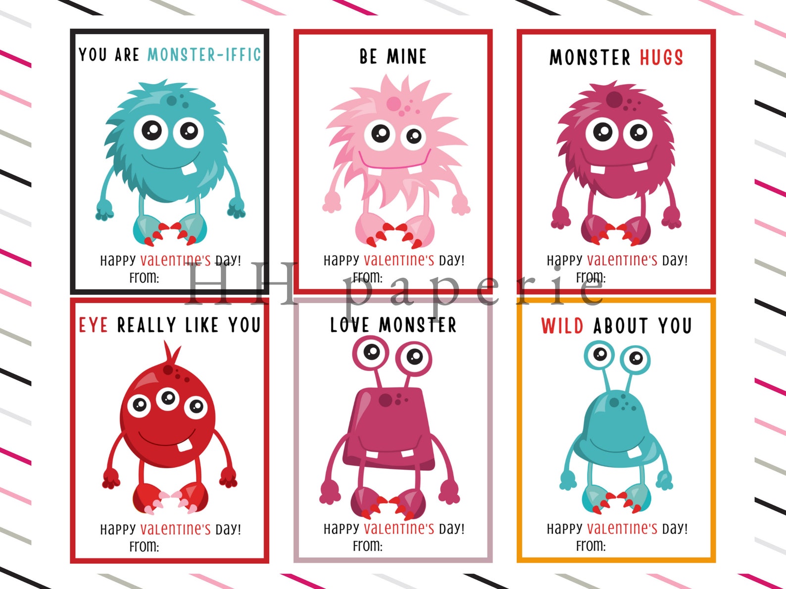 Class Valentine Digital Download Monster Valentines Kids Valentine ...