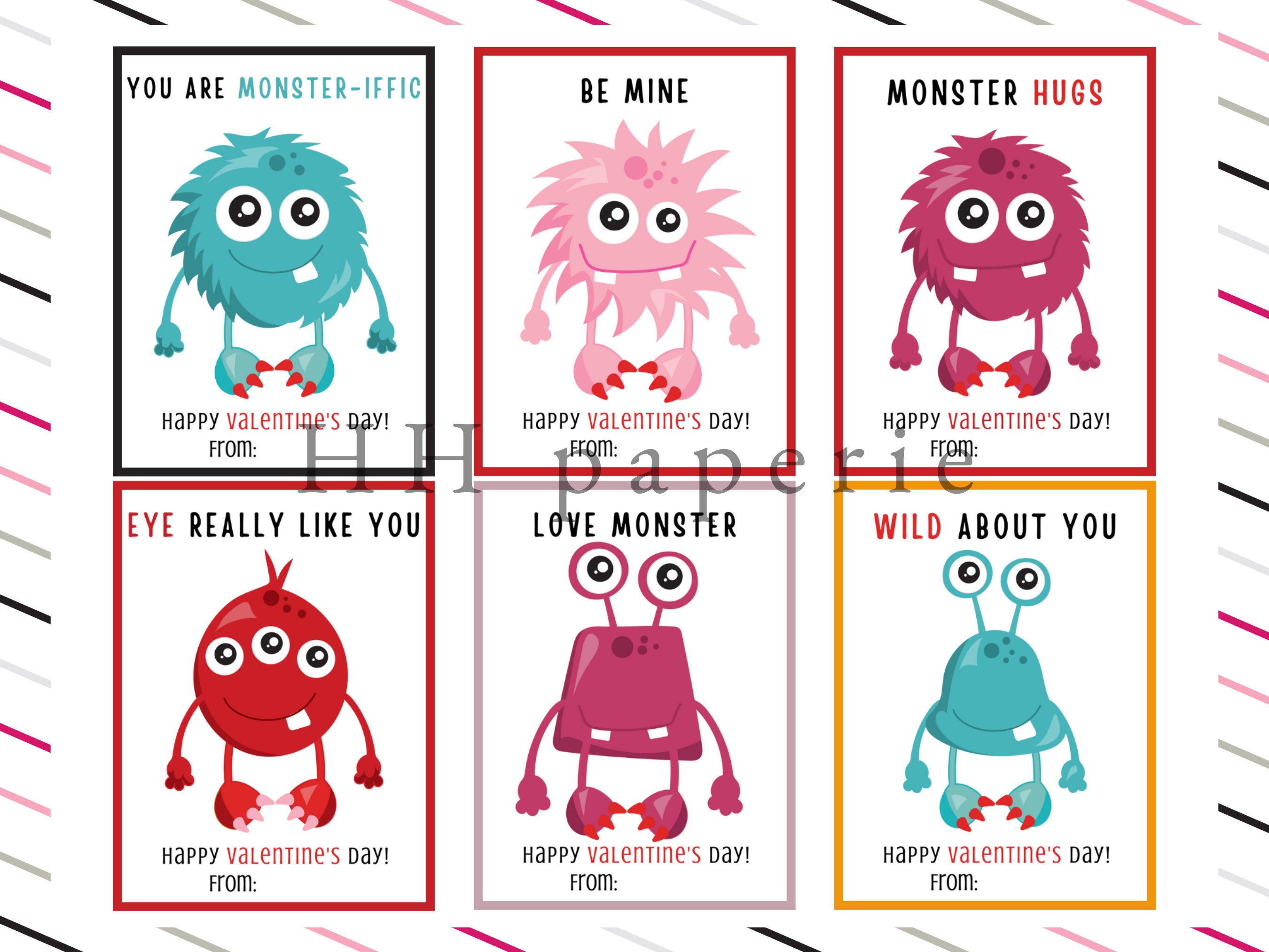Class Valentine Digital Download Monster Valentines Kids Valentine ...