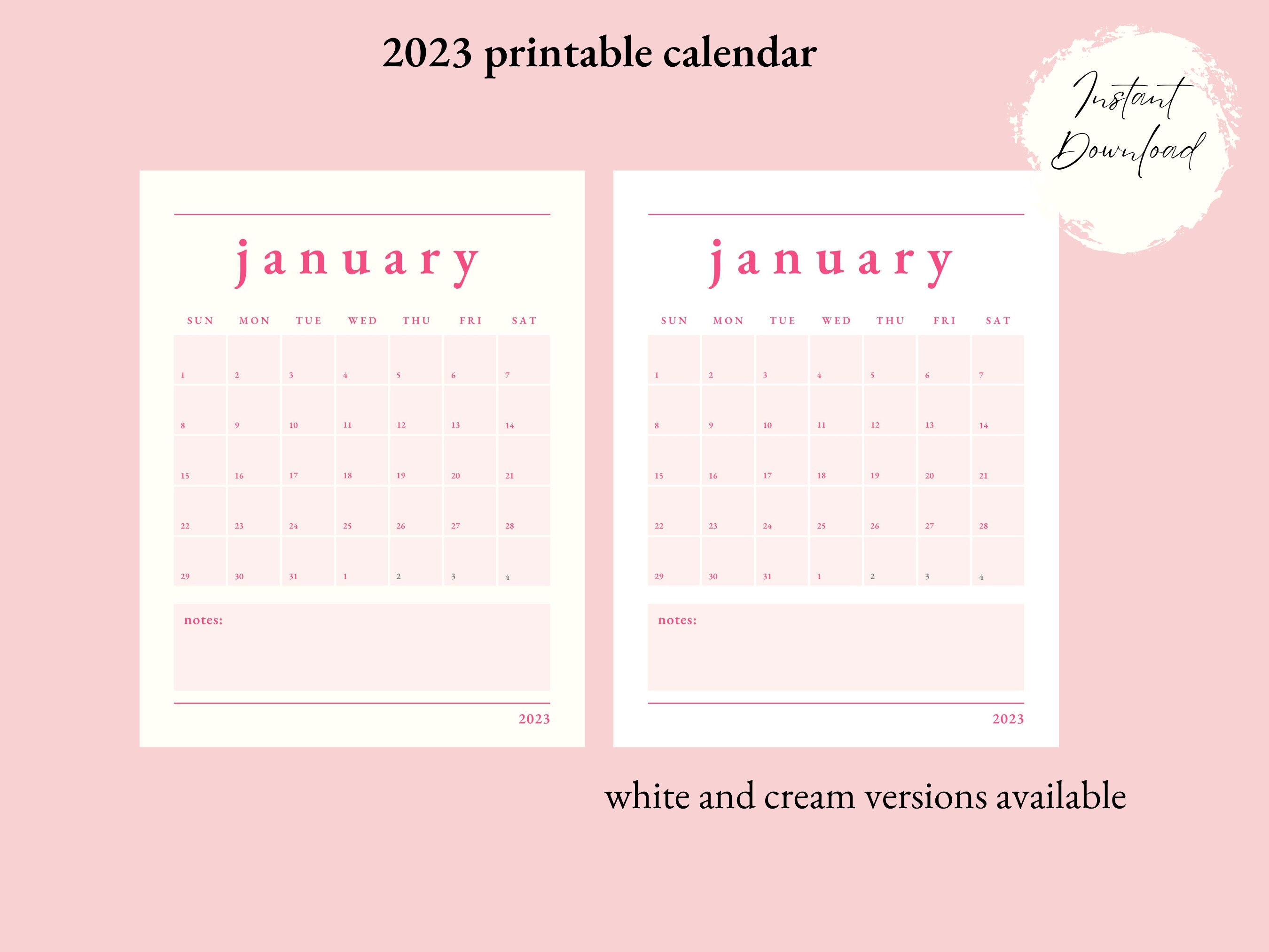 2023 Printable Calendar Portrait Monthly Calendars, Planner Yearly ...