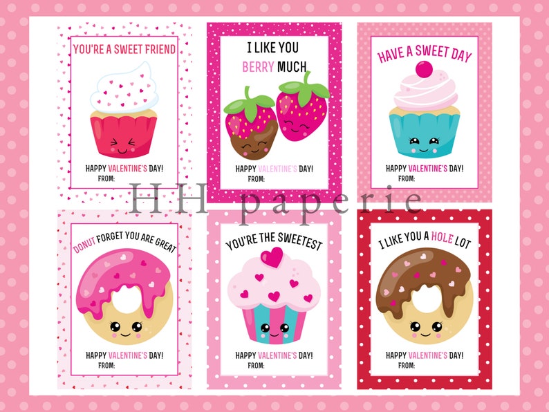 Donut Valentines School Valentine Cards PRINTABLE Valentine's Cards ...