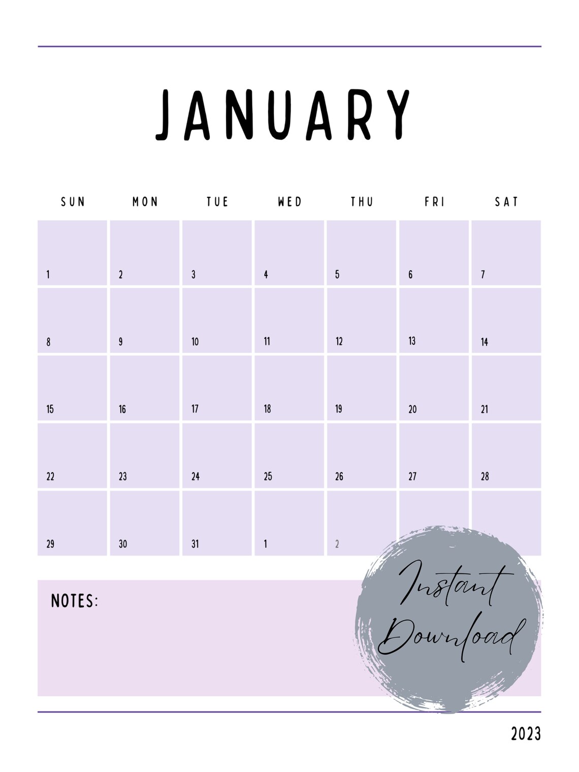 2023 Printable Calendar Portrait Monthly Calendars, Planner Yearly ...