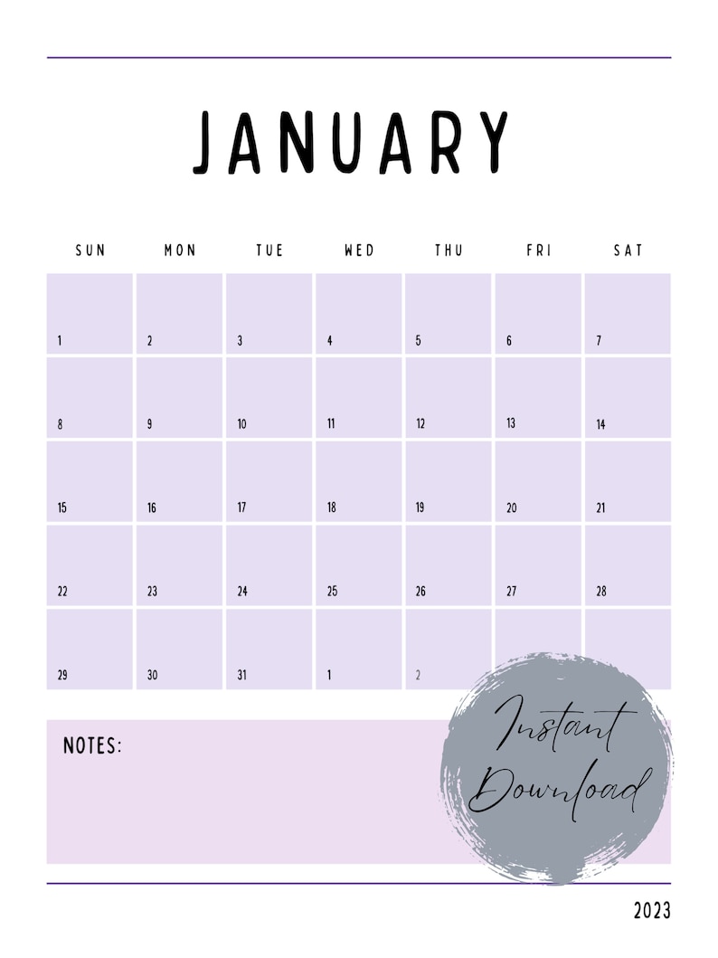 2023 Printable Calendar Portrait Monthly Calendars Planner - Etsy