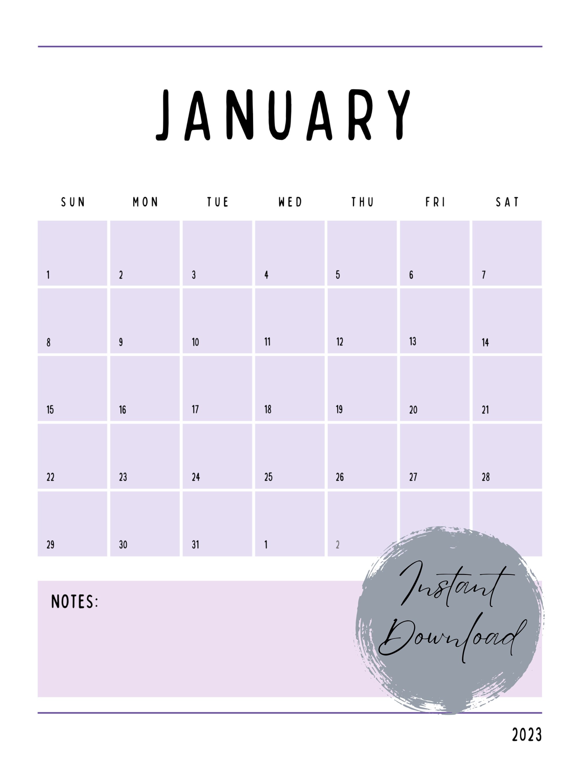 2023 Printable Calendar Portrait Monthly Calendars, Planner Yearly ...