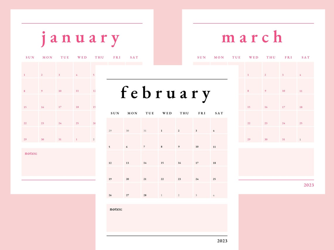 2023 Printable Calendar Portrait Monthly Calendars, Planner Yearly ...