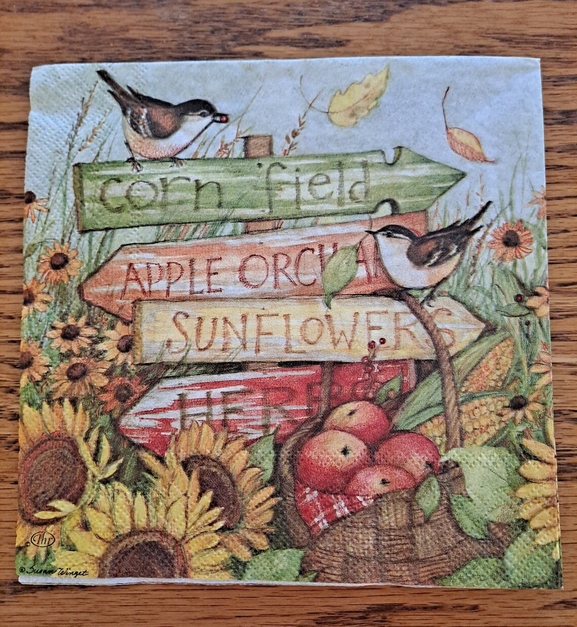 Fall Napkins Harvest Themed Autumn Colored Napkins Sunflowers Apples ...