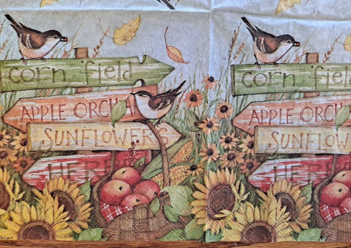 Fall Napkins Harvest Themed Autumn Colored Napkins Sunflowers Apples ...