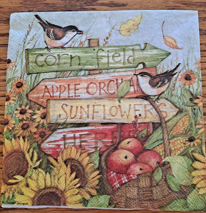 Fall Napkins Harvest Themed Autumn Colored Napkins Sunflowers Apples ...