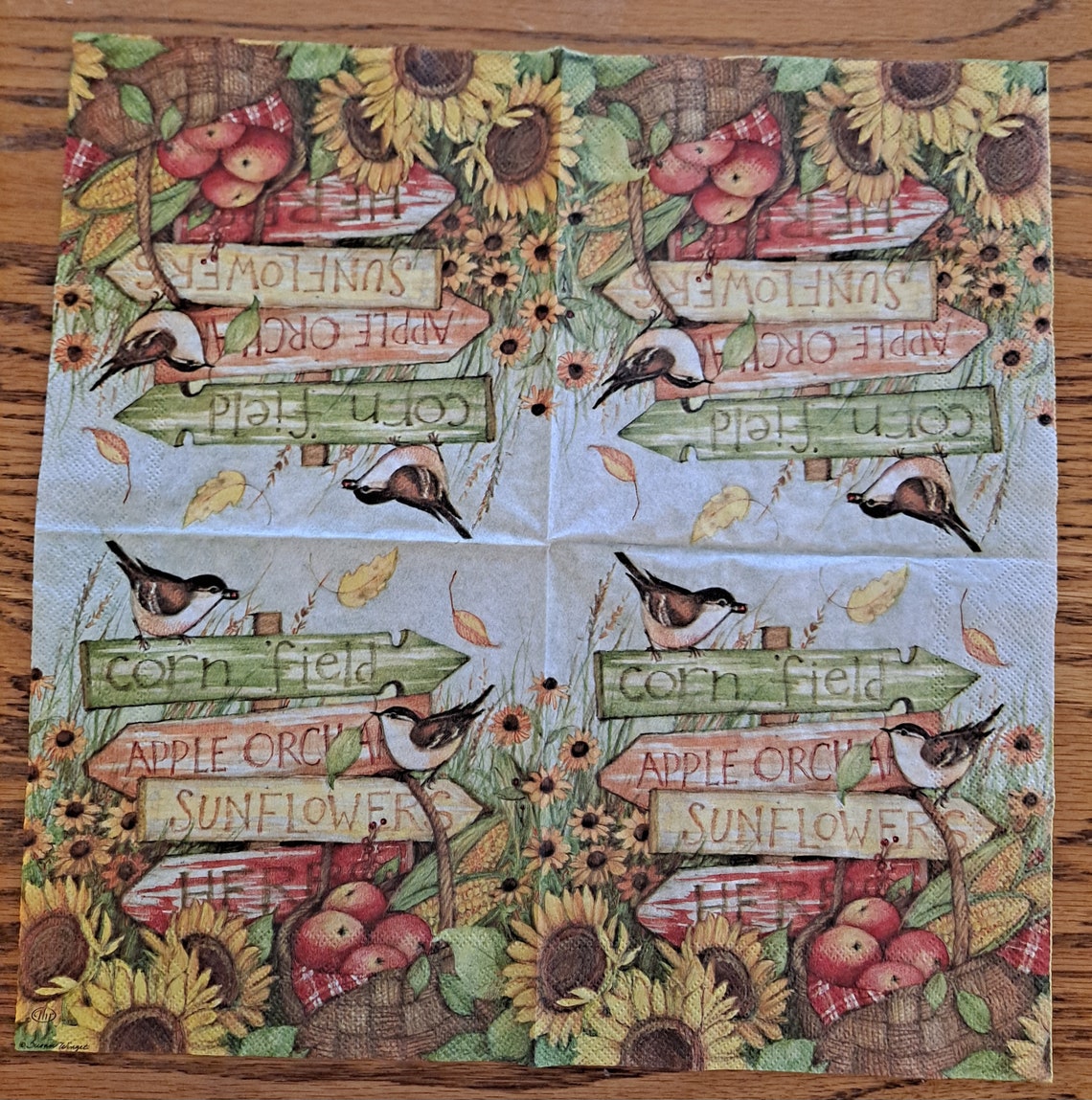 Fall Napkins Harvest Themed Autumn Colored Napkins Sunflowers Apples ...