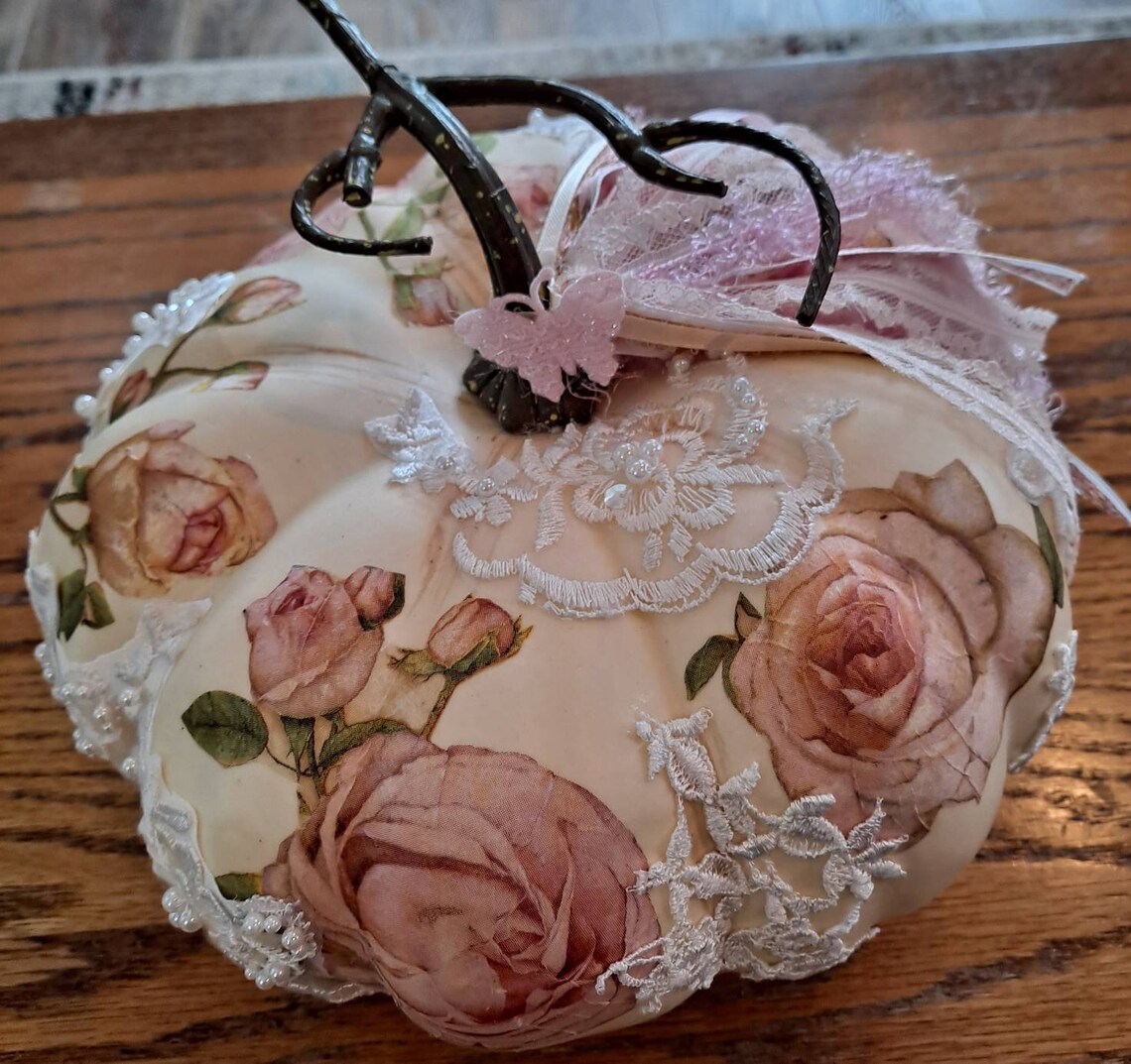 Shabby Chic Pumpkin Vintage Rose Look Pumpkin Blingy Decor - Etsy