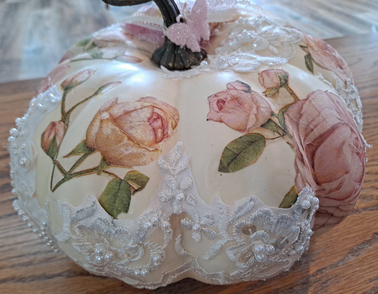 Shabby Chic Pumpkin Vintage Rose Look Pumpkin Blingy Decor - Etsy