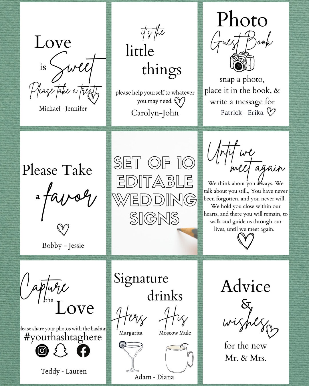 Modern Wedding Sign Bundle of 10 Template Download - Etsy