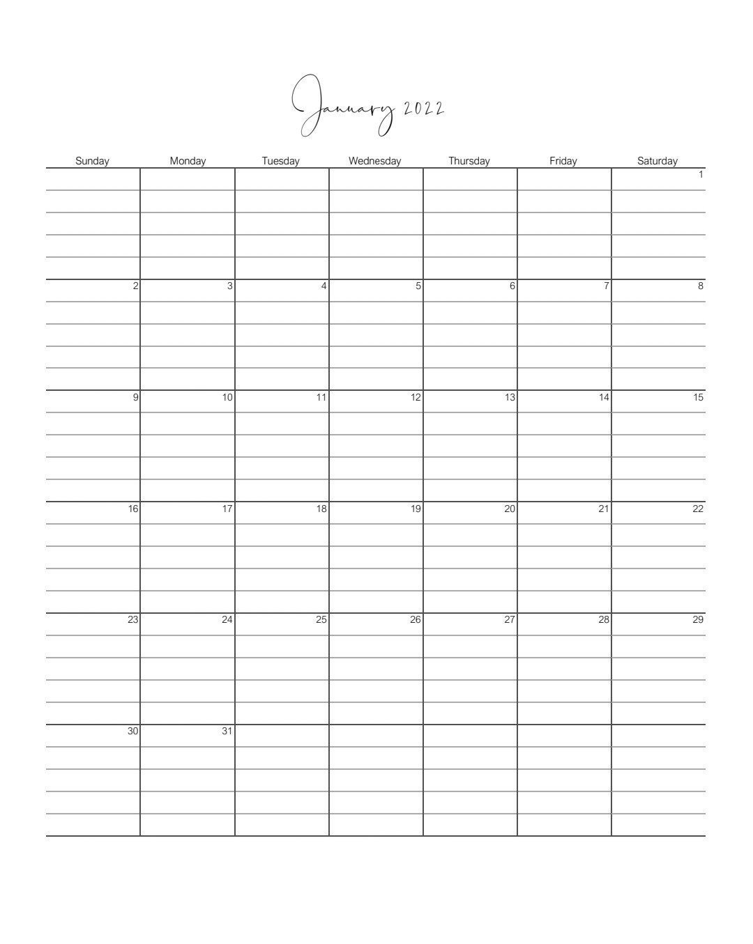 Printable 2022 Calendar Lined and Dated Calendarclassic Calendar - Etsy