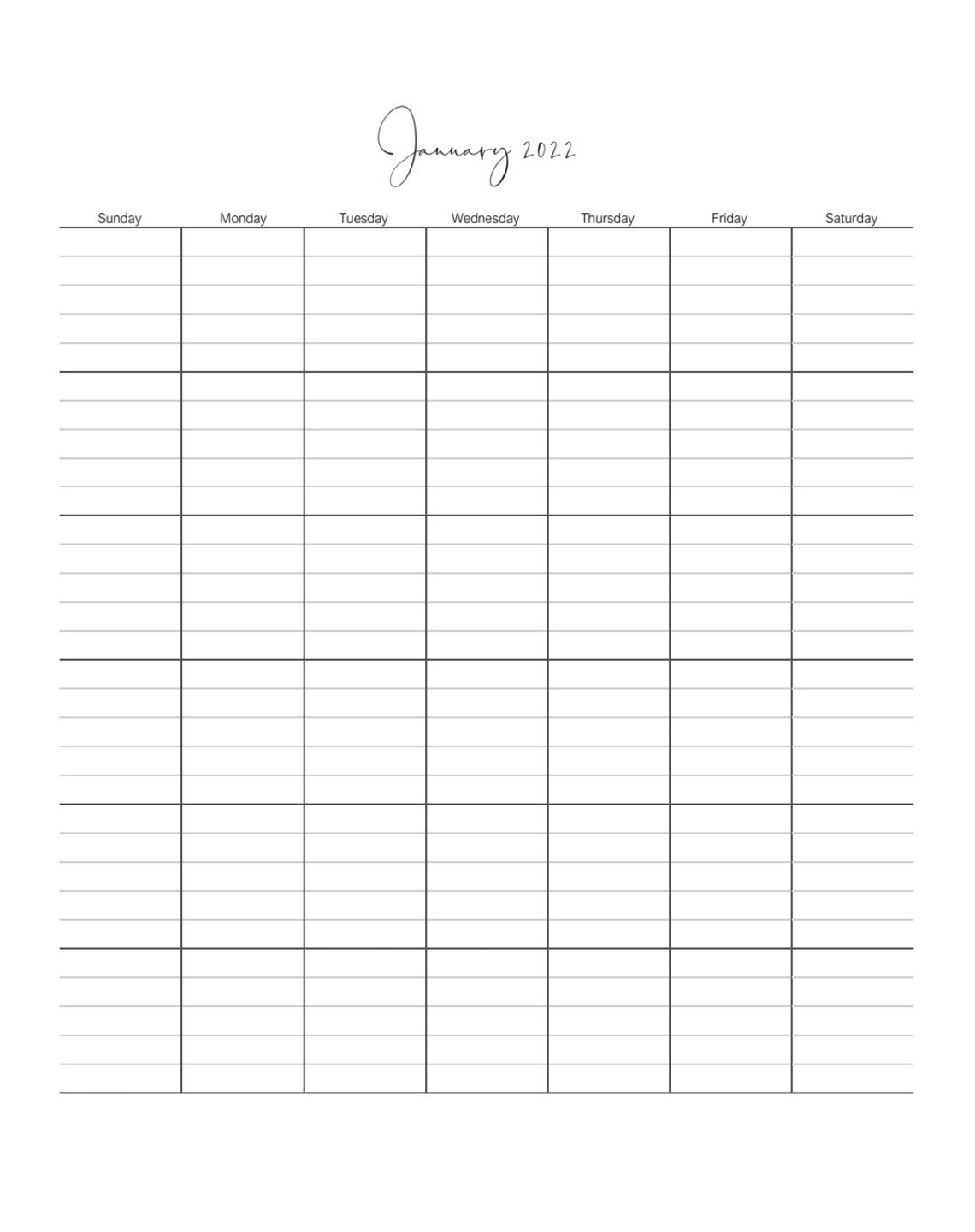 Printable Lined Calendar 2022. Classic Calendar - Etsy