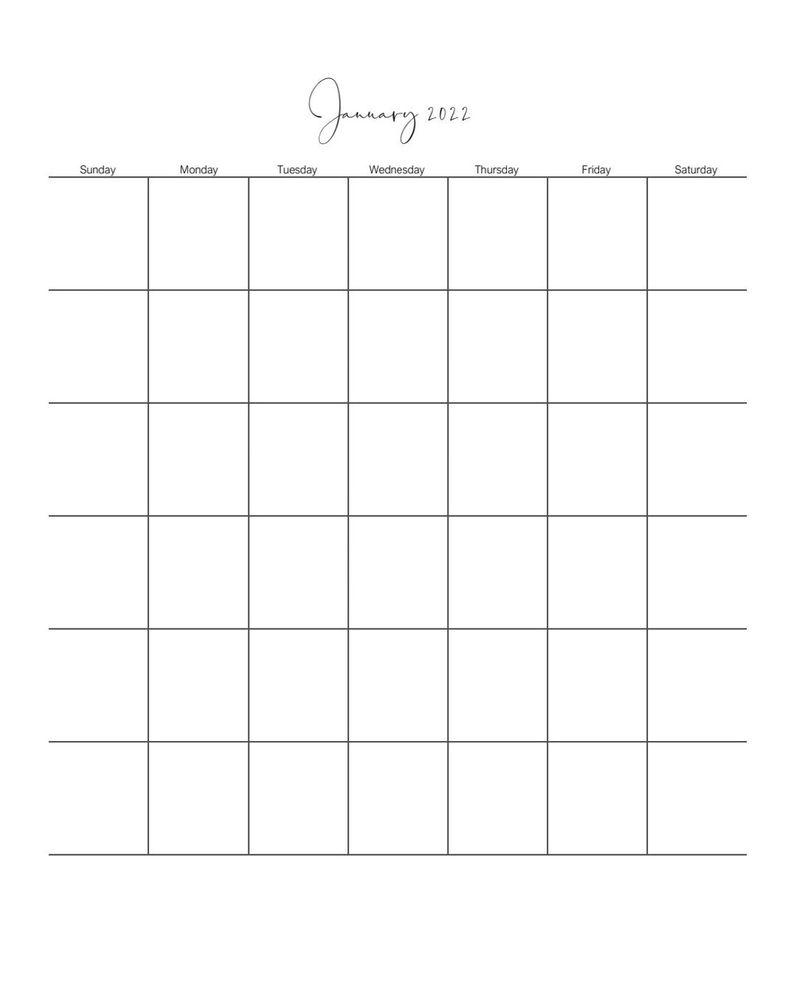 Printable Blank Calendar 2022. Classic Calendar - Etsy