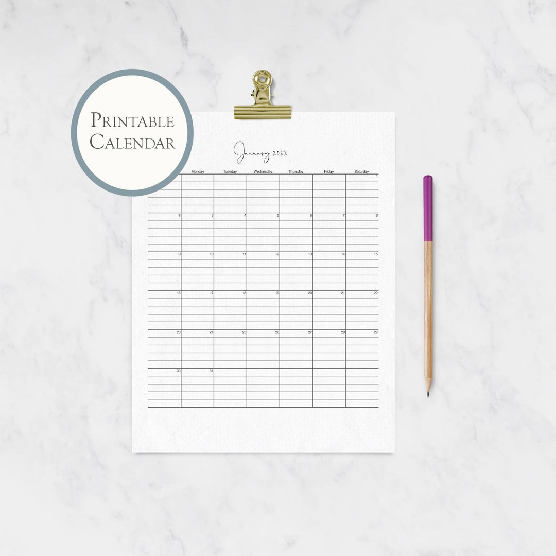 Printable 2022 Calendar Lined and Dated Calendarclassic Calendar - Etsy