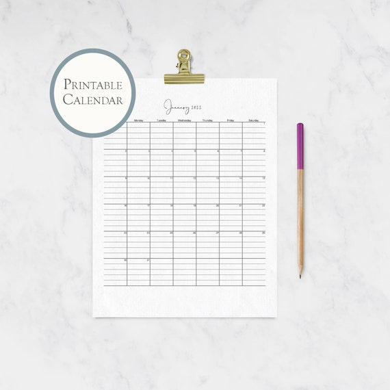 Printable 2022 Calendar Lined and Dated Calendarclassic - Etsy