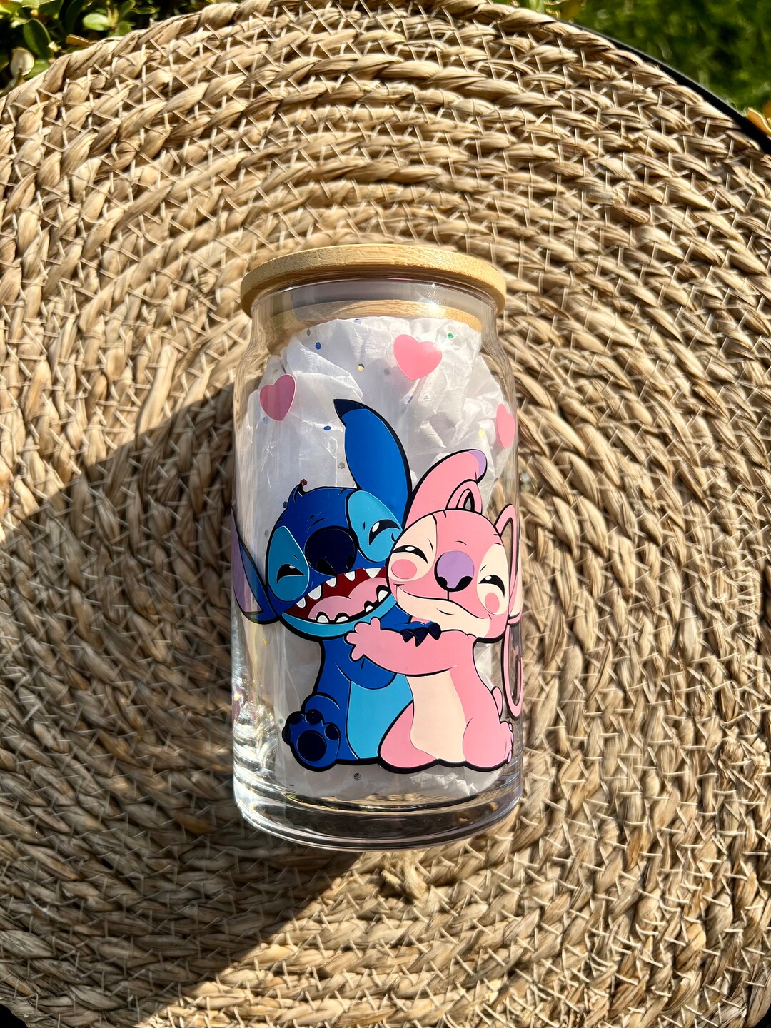 Stiitch and Angel Cup With Lid and Straw 16oz Cup Gift Ideas Tumblers ...