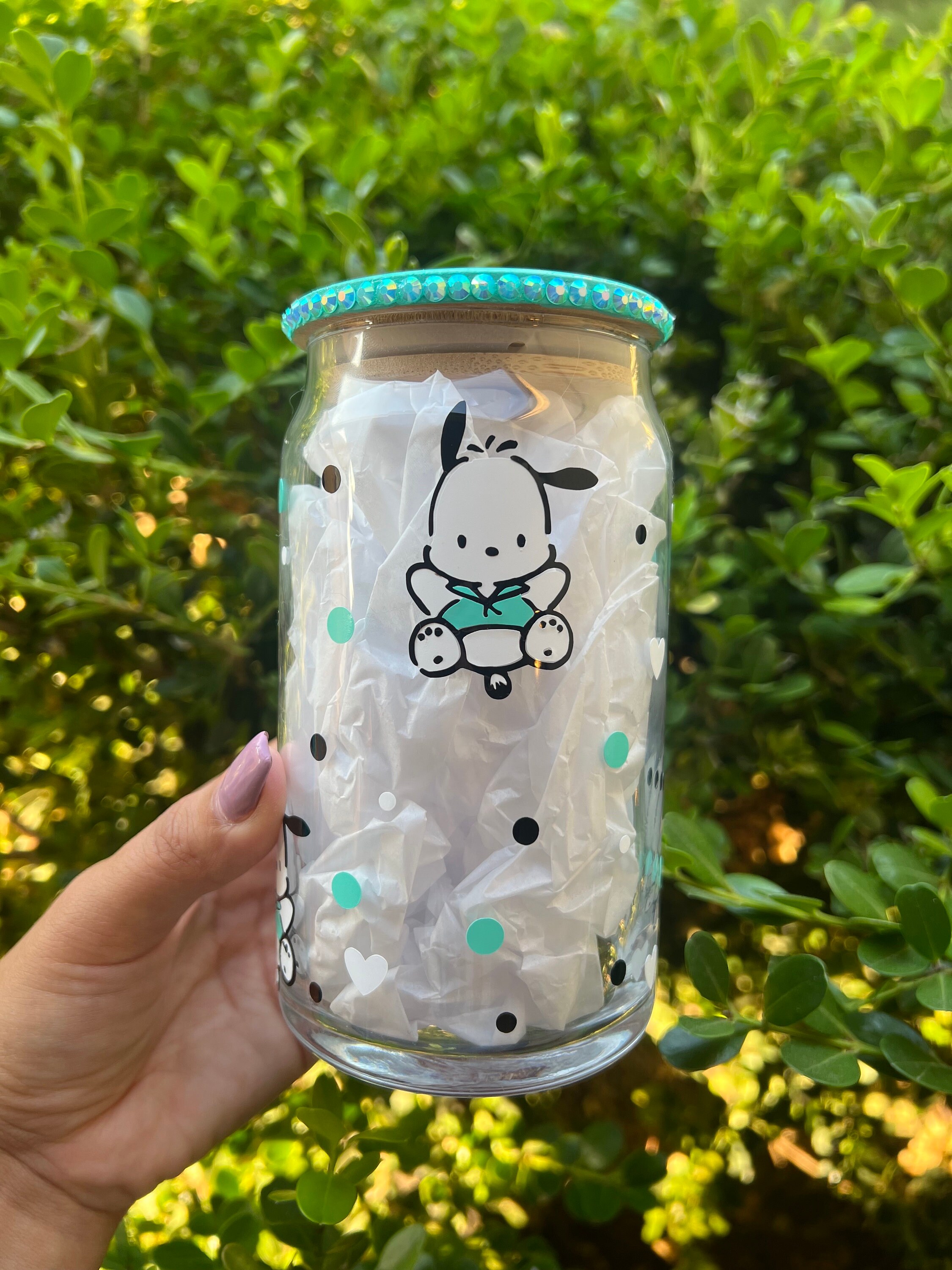 Pochacco Pup Kawaii Puppy Glass with Rhinstone Lid and - Etsy