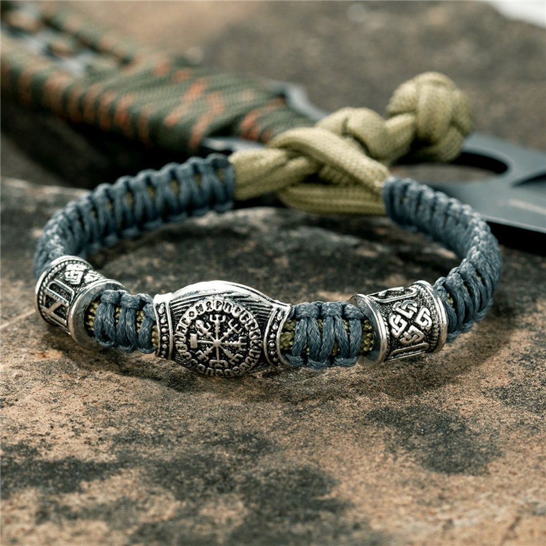 Viking Compass Vegvisir Runes Paracord Braided Bracelet With Lace-up ...