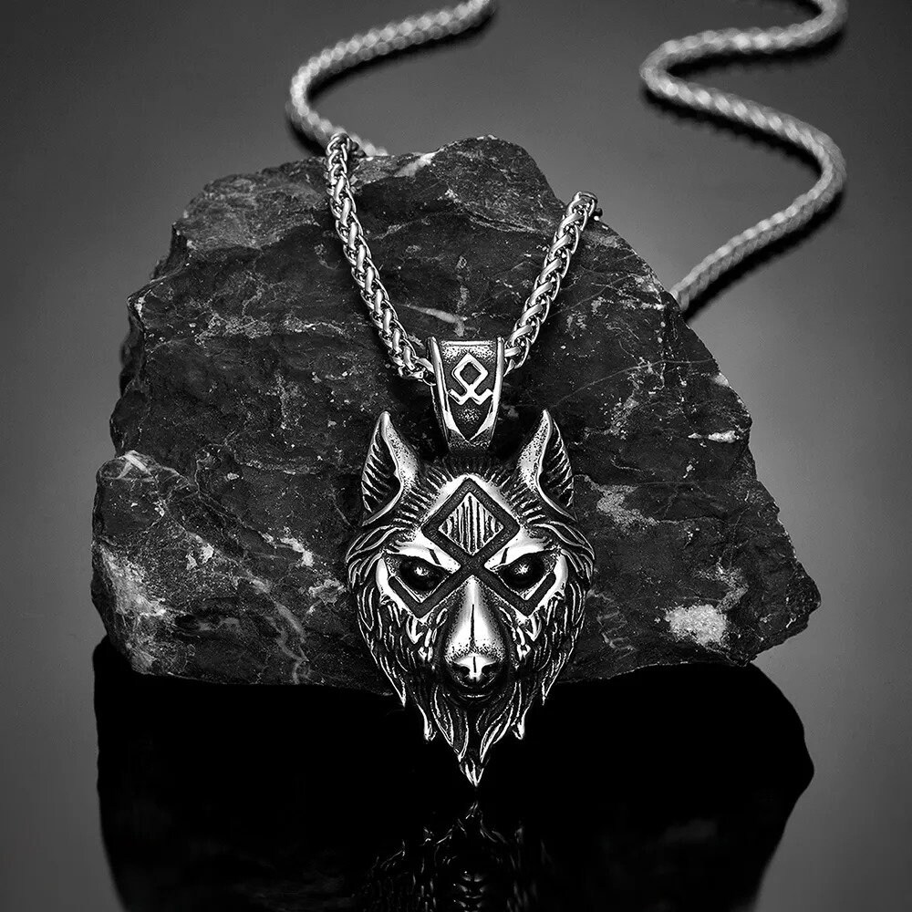 Viking Wolf Fenrir With Othala Runes Pendant - Etsy