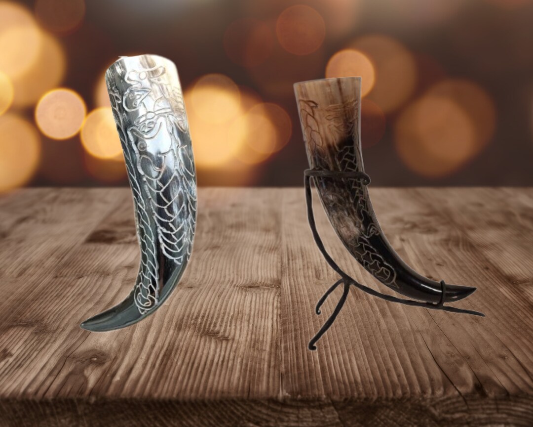 Hand Carved Odin Slaying Dragon Viking Drinking - Etsy