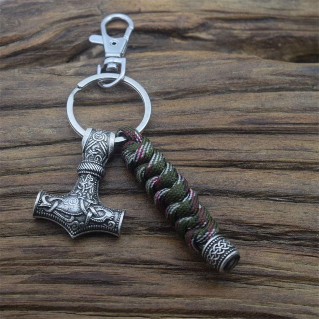 Viking Mjolnir Keyring Hammer With Celtic Knot Multicoloured Paracord ...
