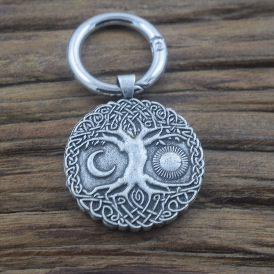 Celtic Tree of Life Viking Yggdrasil Sun and Moon Keyring With Clasp ...