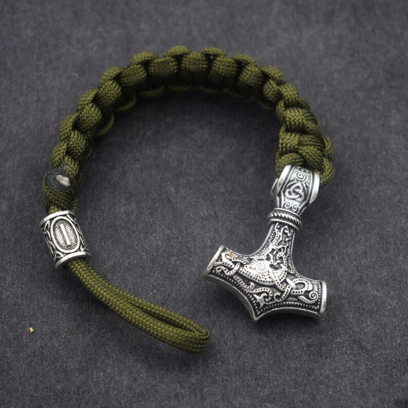 Viking Mjolnir Hammer Runes Celtic Knot Paracord Bracelet isa - Etsy