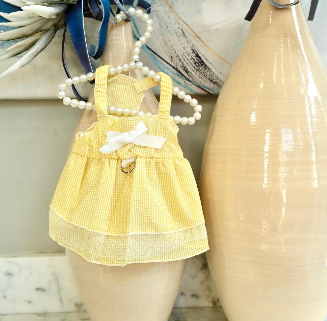 Yellow Gingham Dog Dress | Summer Pet Outfit With Bow - Etsy