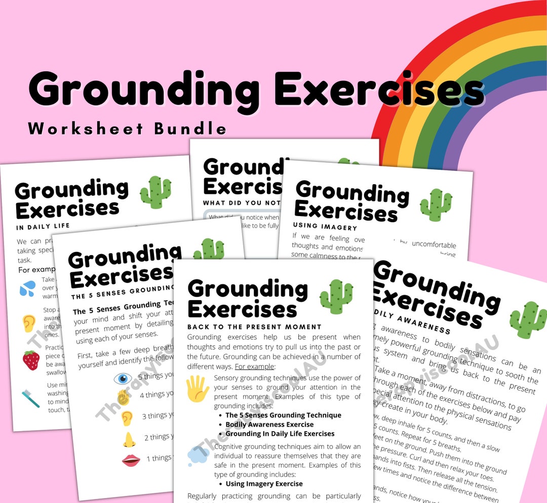 Grounding Exercises Psychology Mental Health Worksheet Bundle, Therapy ...