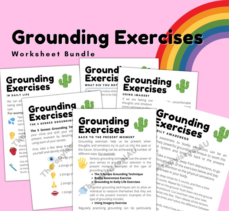 Grounding Exercises Psychology Mental Health Worksheet Bundle, Therapy ...