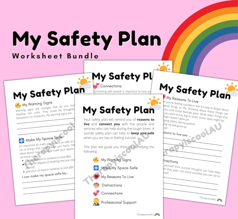 My Safety Plan Worksheet, Psychology, Mental Health, Counselling, PTSD ...