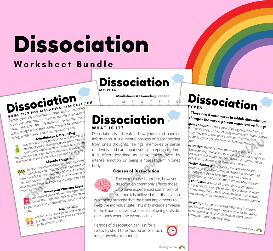 Dissociation Psychology Mental Health Worksheet Trauma - Etsy