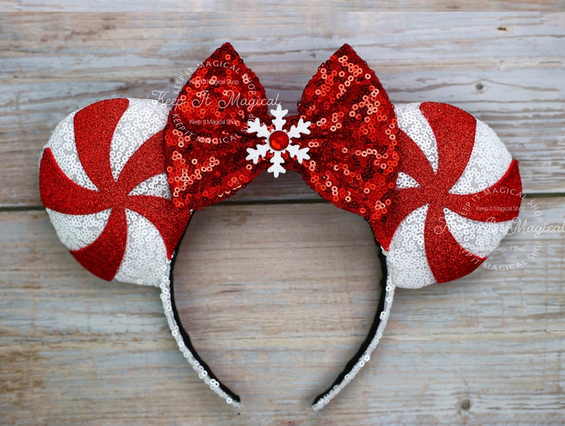 Peppermint Minnie Mouse Ears Christmas Ears Christmas Mickey - Etsy
