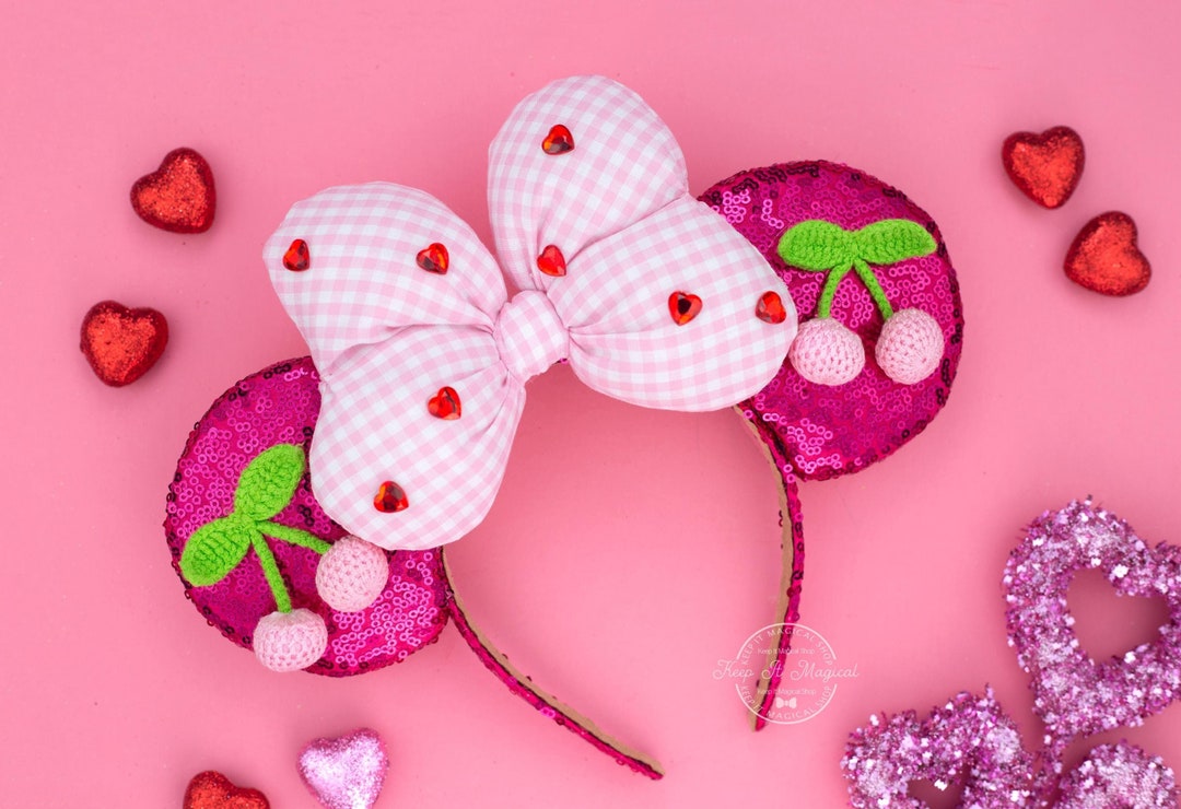 Pink Minnie Ears Cherry Mickey Ears Gingham Cherries Minnie Ears ...