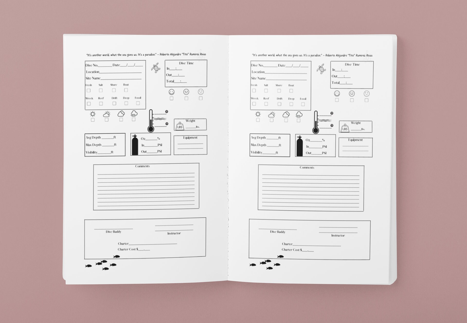 Scuba Dive Logbook for Women Sea Turtle With Retro Sunset - Etsy