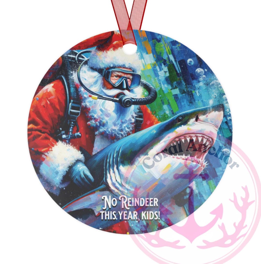 Scuba Santa Clause With Shark Metal Ornament Christmas Gift for Scuba ...