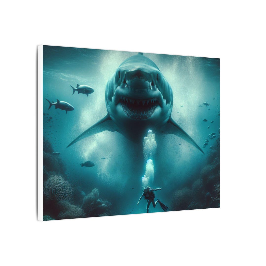 Megalodon Shark With Scuba Diver, Wall Art Decor, Underwater Sea ...